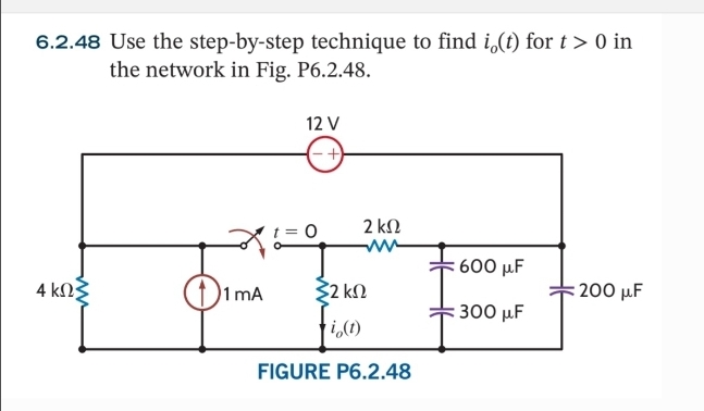 Solved 6.2.48 ﻿Use the step-by-step technique to ﻿find i0(t) | Chegg.com