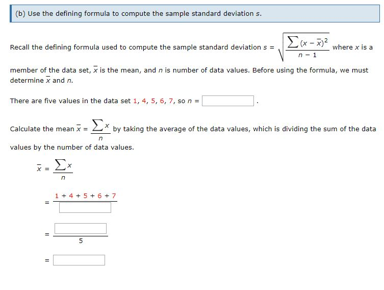 Solved (b) Use the defining formula to compute the sample | Chegg.com