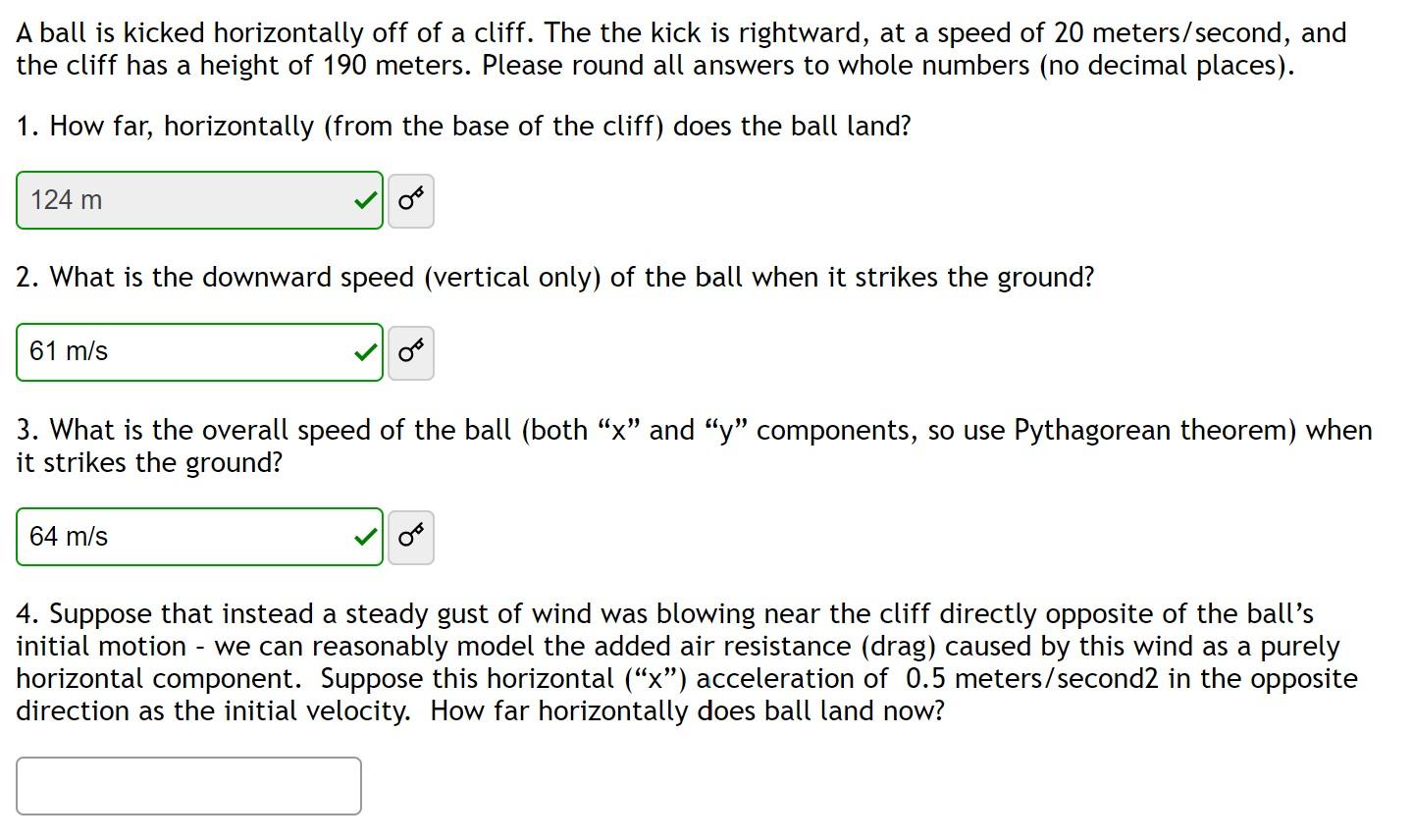 Solved A ball is kicked horizontally off of a cliff. The the | Chegg.com