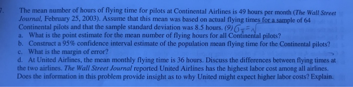 Solved The mean number of hours of flying time for pilots at | Chegg.com
