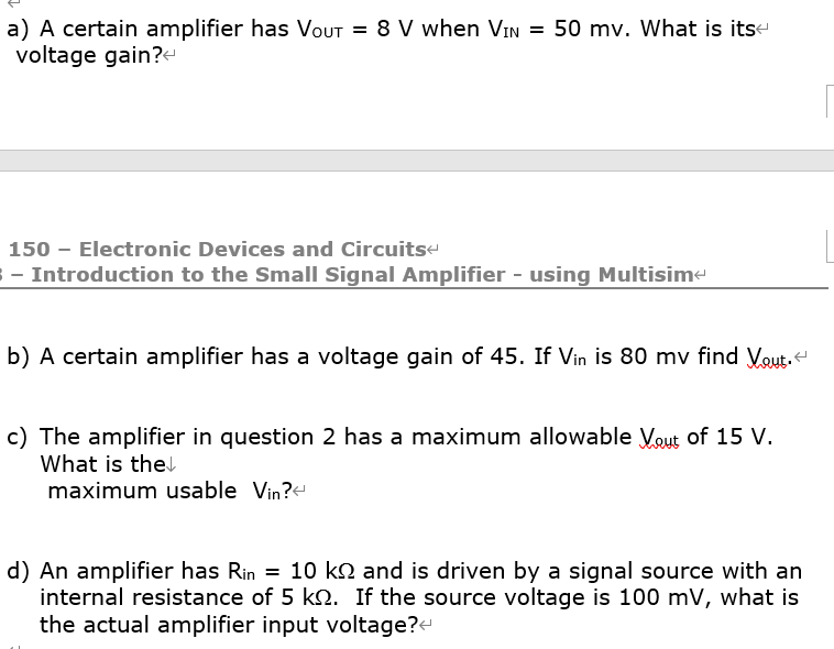Solved a) A certain amplifier has Vout = 8 V when Vin = 50 | Chegg.com