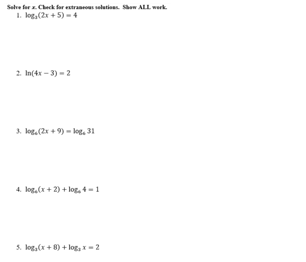 Solved Solve for x. Check for extraneous solutions. Show ALL | Chegg.com