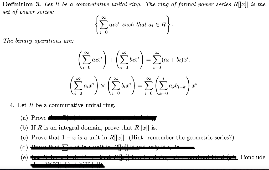Solved Definition 3. Let R be a commutative unital ring. The | Chegg.com