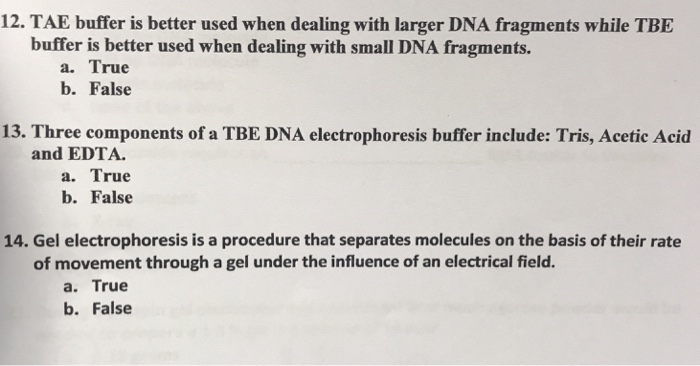 Solved 12. TAE buffer is better used when dealing with | Chegg.com