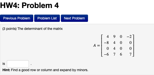 Solved HW4: Problem 1 Previous Problem Problem List Next | Chegg.com