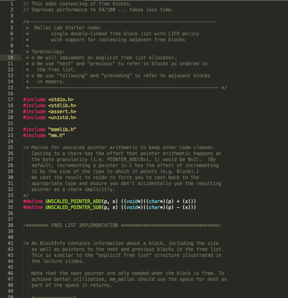 // This adds coalescing of free blocks. // Improves | Chegg.com