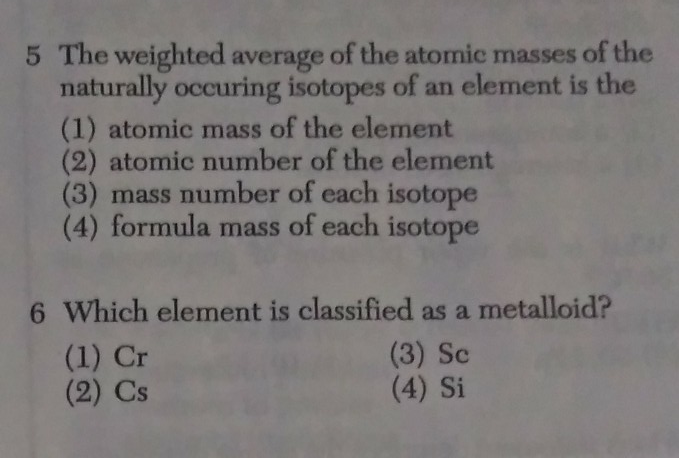 Solved 5 The weighted average of the atomic masses of the | Chegg.com