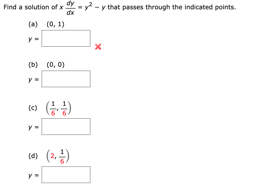 Solved Find a solution of x dy dx = y2 – y that passes | Chegg.com