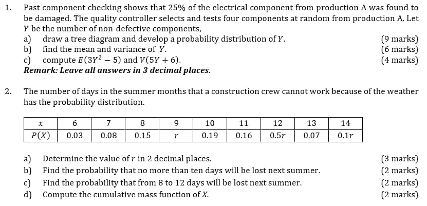 Solved 1. Past component checking shows that 25% of the | Chegg.com
