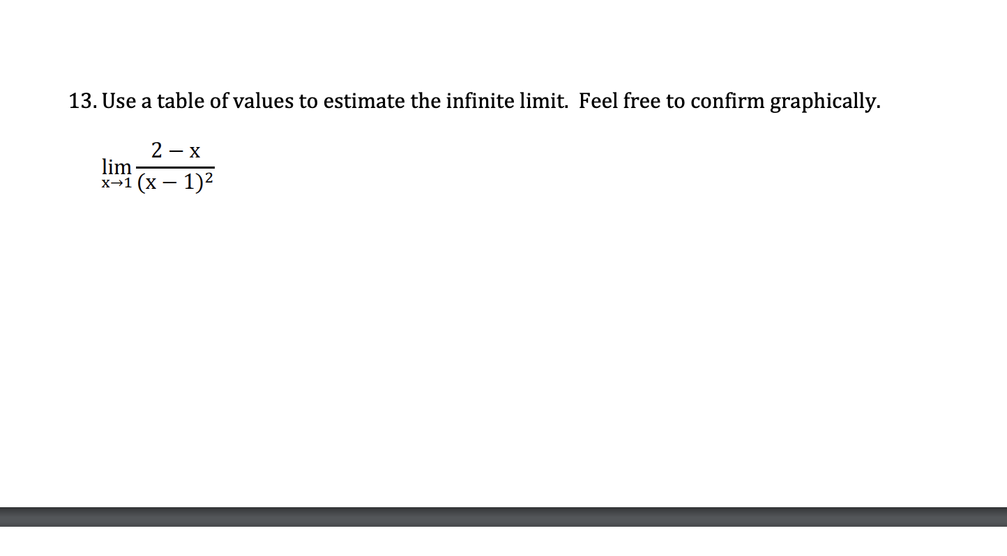 Solved Use a table of values to estimate the infinite limit. | Chegg.com