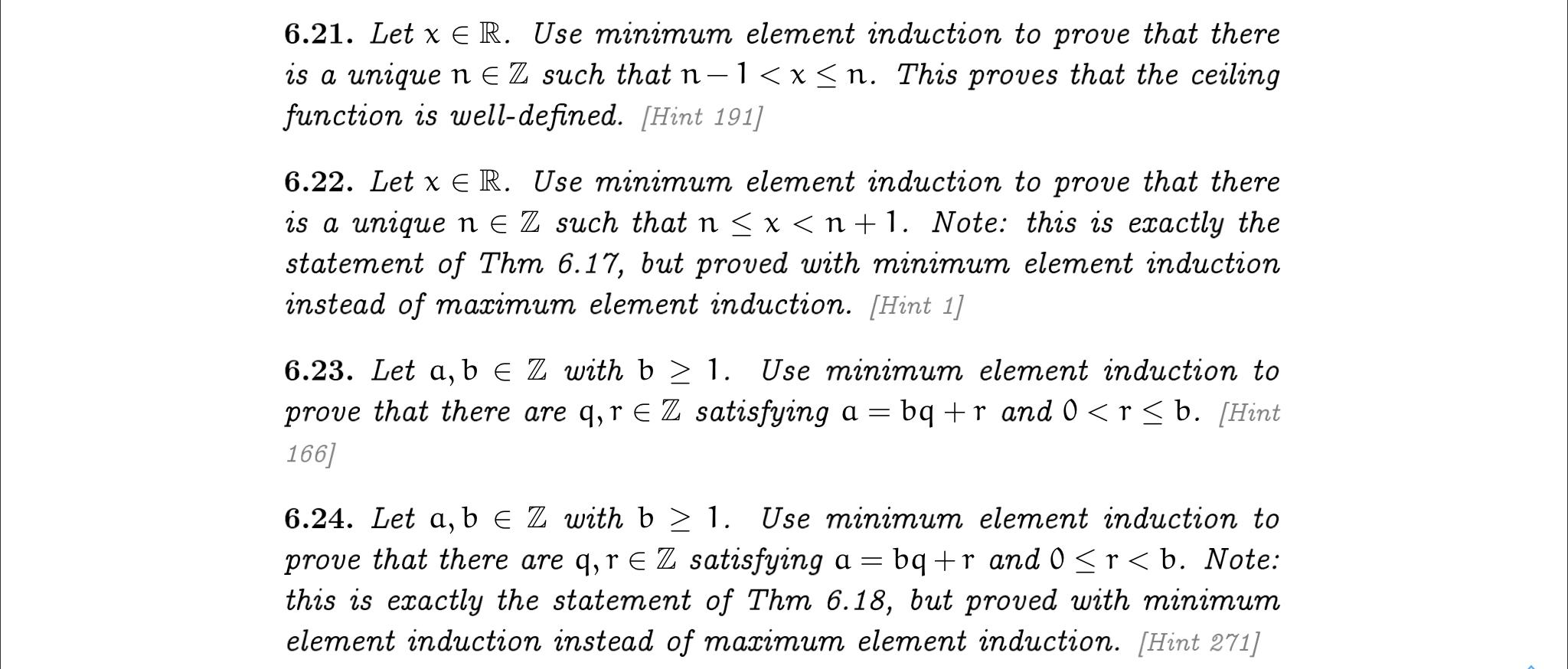 Solved 6.21. Let x∈R. Use minimum element induction to prove | Chegg.com