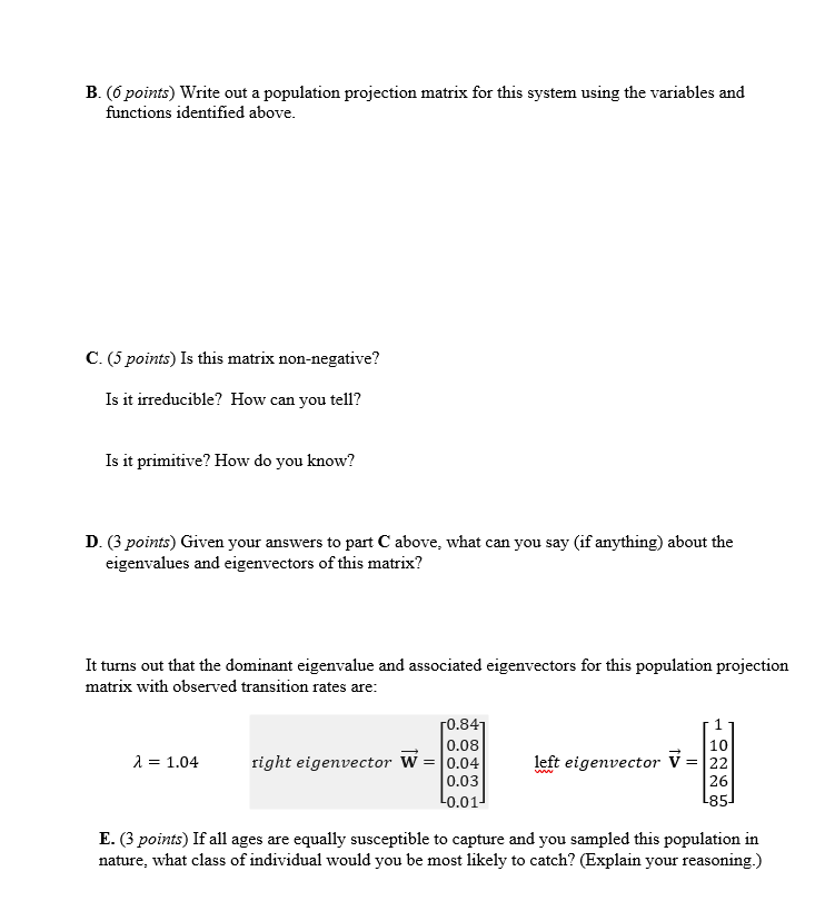 B. ( 6 points) Write out a population projection | Chegg.com