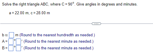 Solved Solve the right triangle ABC, where C=90∘. Give | Chegg.com