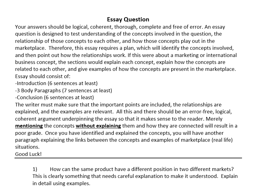 Solved Essay Question Your answers should be logical, | Chegg.com