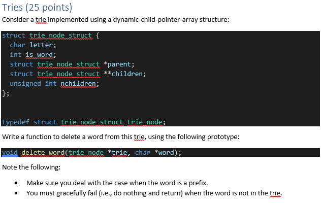 Solved Tries (25 points) Consider a trie implemented using a | Chegg.com