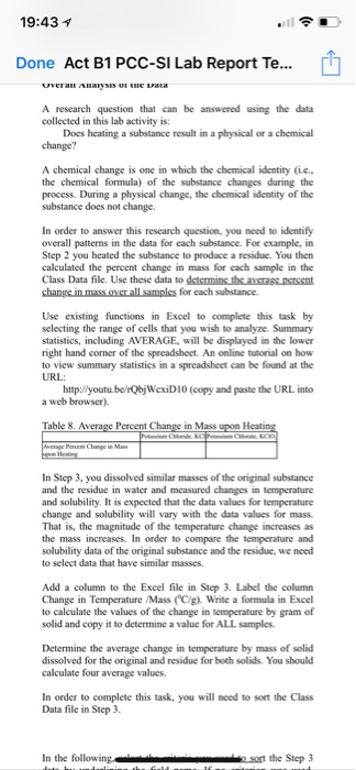 19:42 Done Act B1 PCC-SI Lab Report Te Step 2, and | Chegg.com