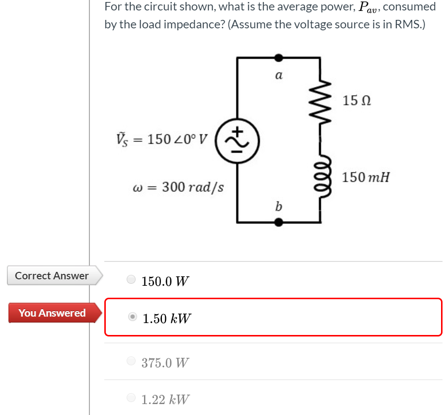 Solved For the circuit shown, what is the average power, | Chegg.com