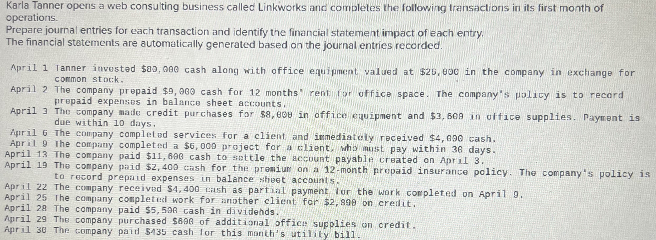 Solved April 2) The company prepaid $9,000 cash for 12 | Chegg.com
