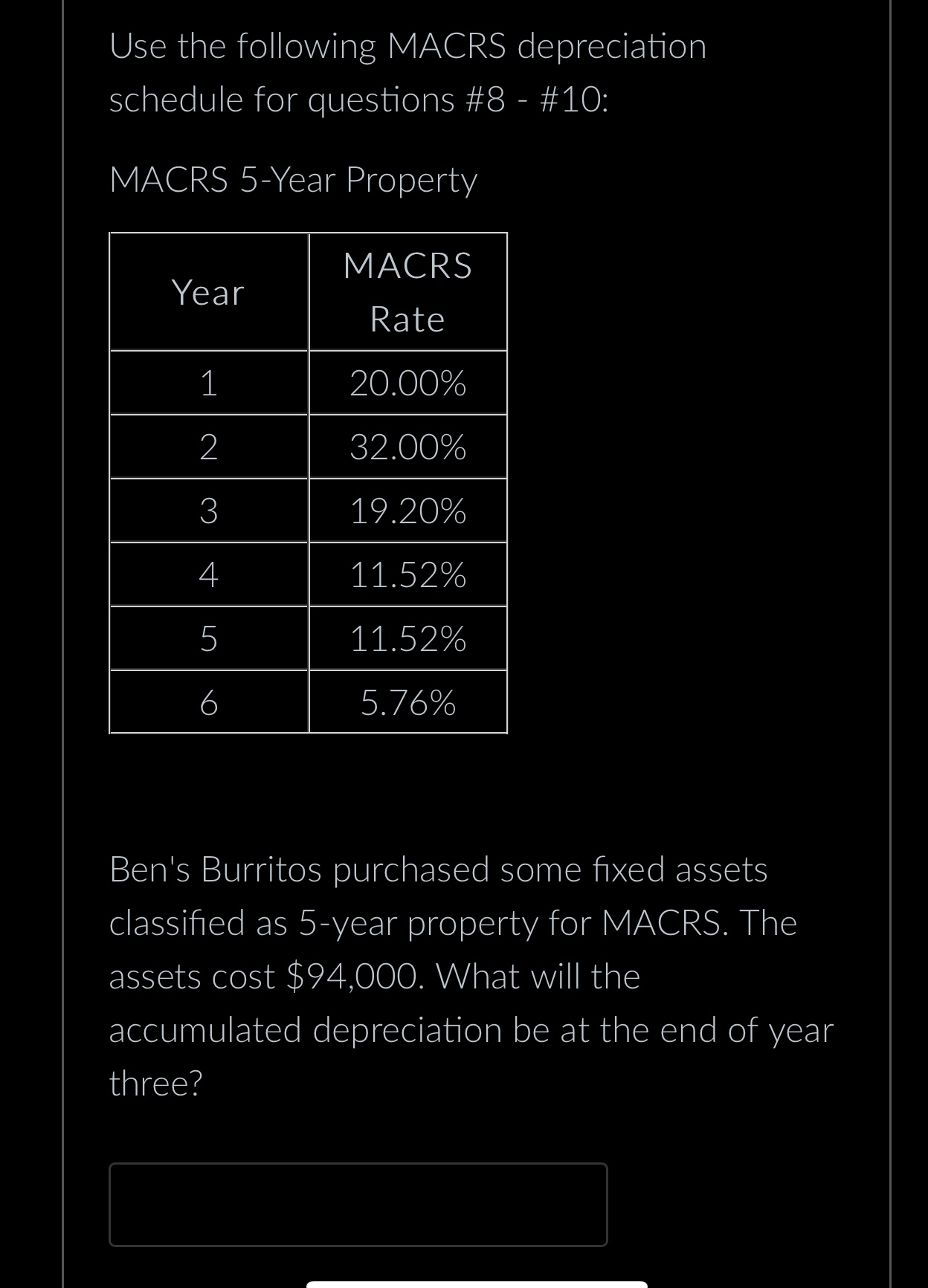 Solved Use the following MACRS depreciation schedule for | Chegg.com