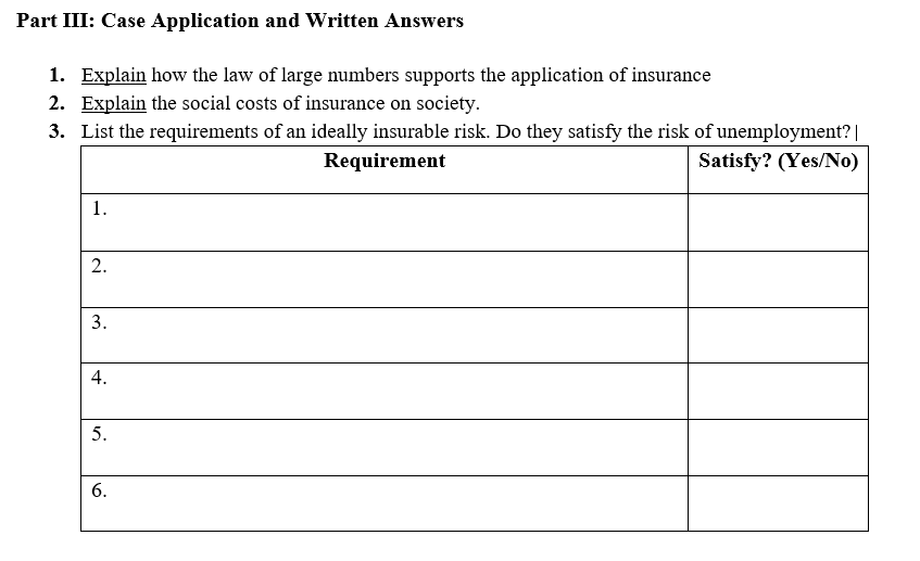Solved Part III: Case Application and Written Answers 1. | Chegg.com