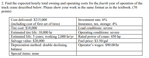 the expected hourly total owning and operating costs | Chegg.com