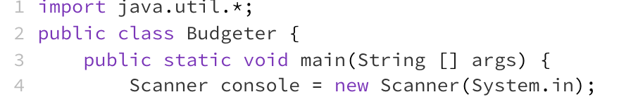 Solved 1 import java.util.*; 2 public class Budgeter { | Chegg.com