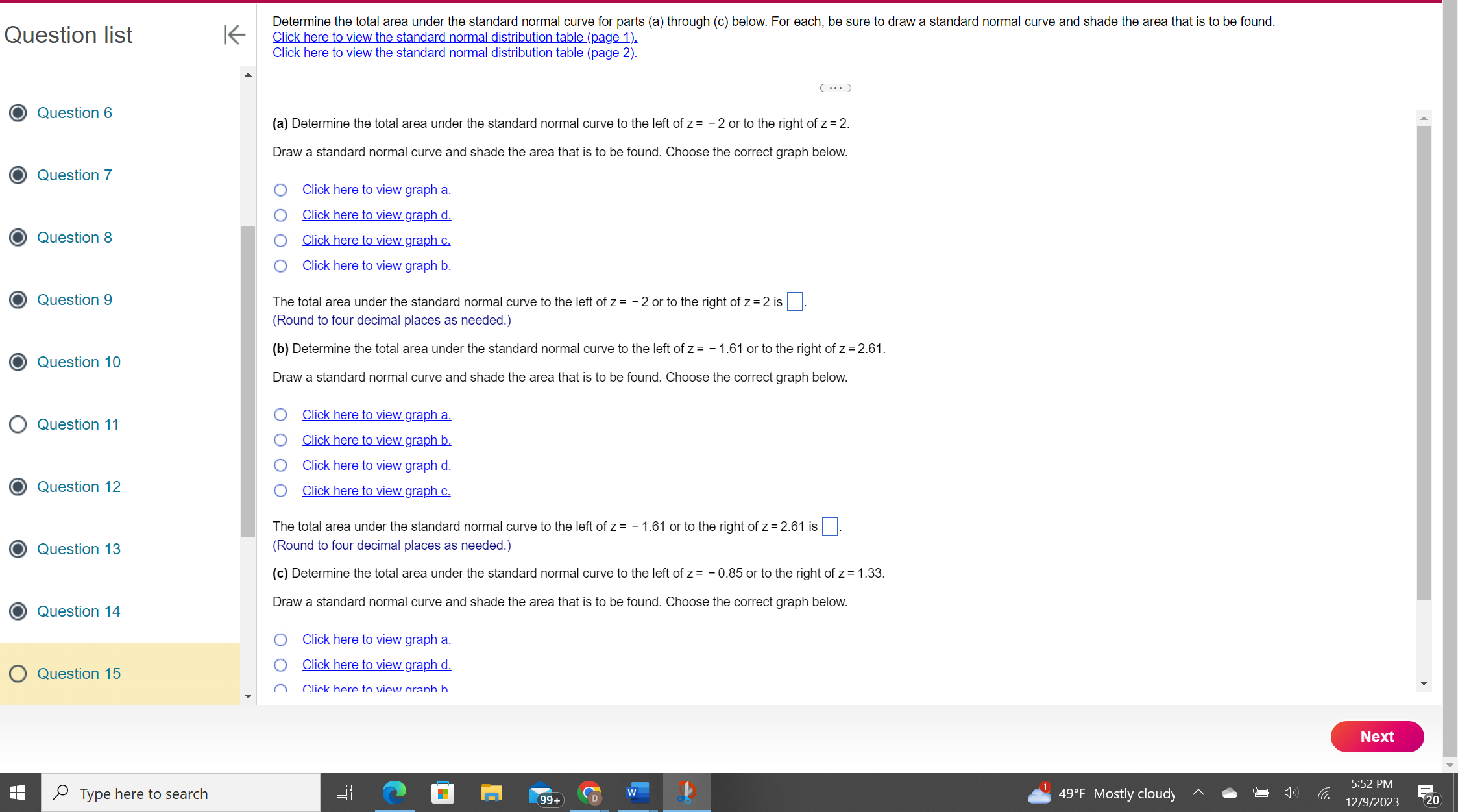Solved )Click here to view the standard normal distribution | Chegg.com