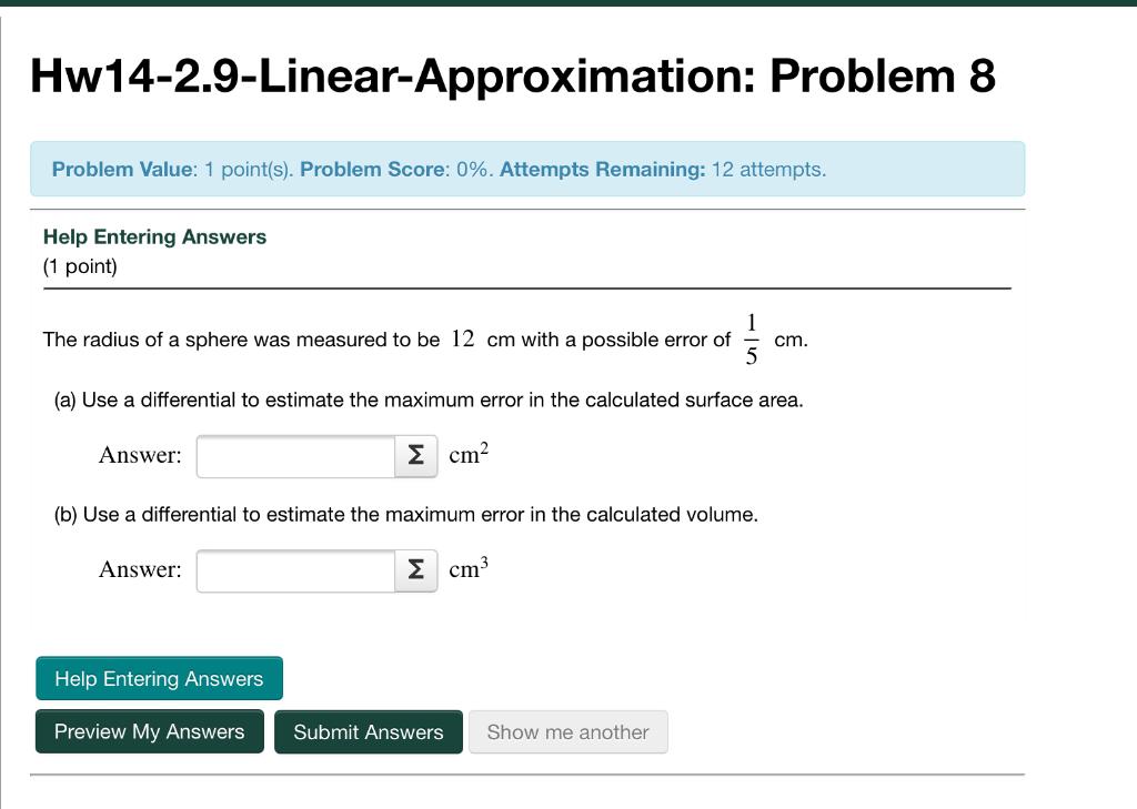Solved Hw14-2.9-Linear-Approximation: Problem 8 Problem | Chegg.com