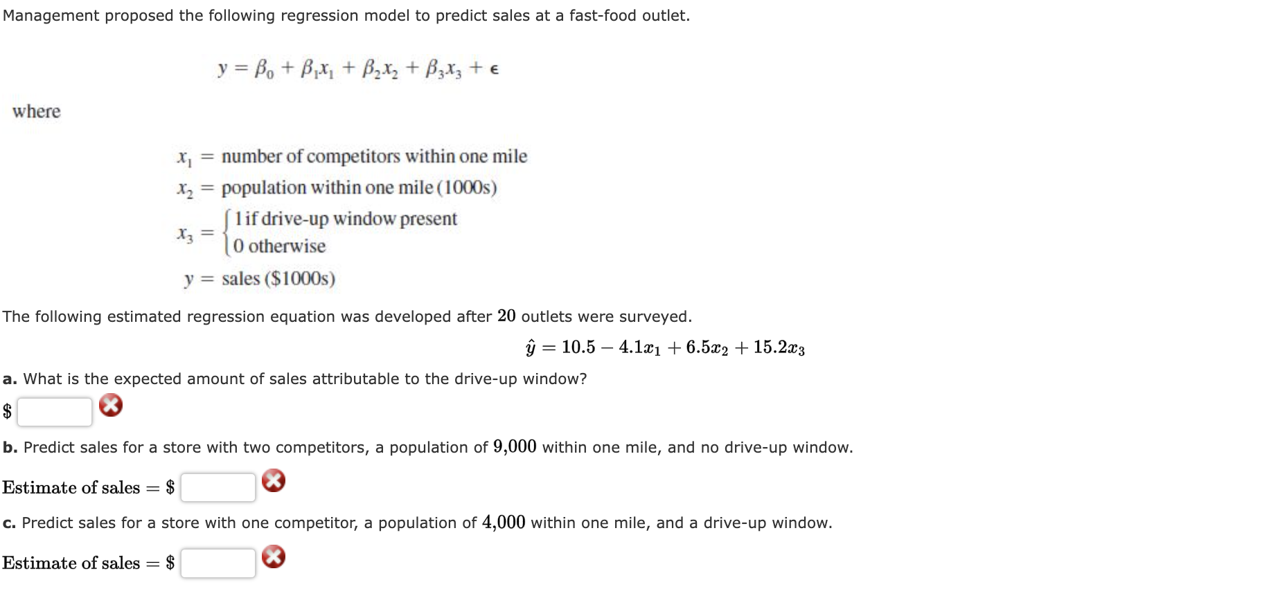 Solved Management proposed the following regression model to | Chegg.com