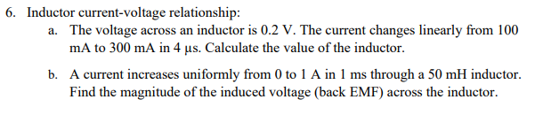 Solved 6. Inductor current-voltage relationship: a. The | Chegg.com