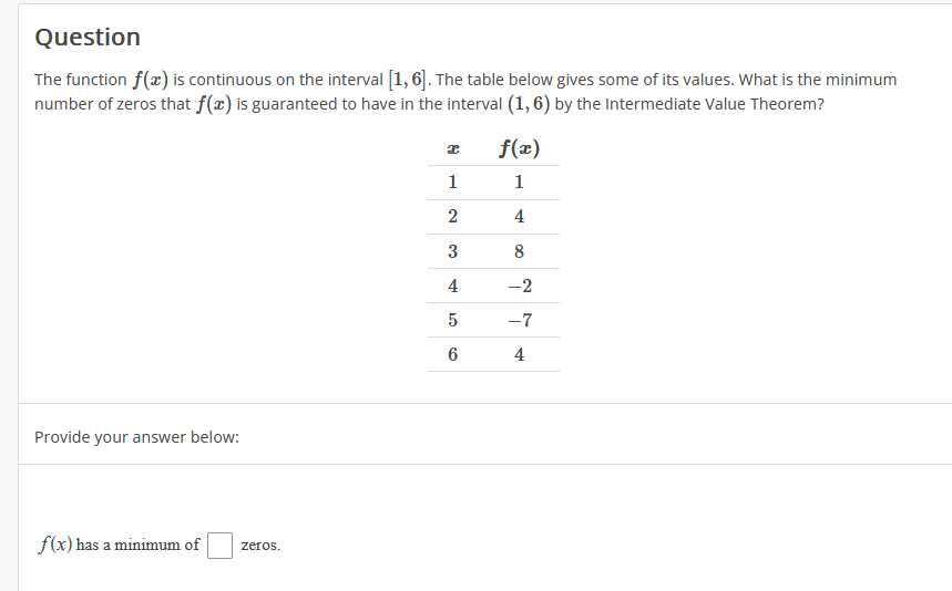 Question The function f(x) is continuous on the | Chegg.com