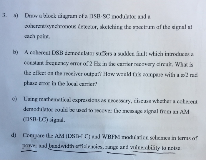 3. Draw a block diagram of a DSB-SC modulator and a | Chegg.com