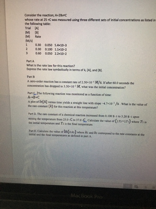 Solved Consider The Reaction A 28 C Whose Rate At 25 C Was