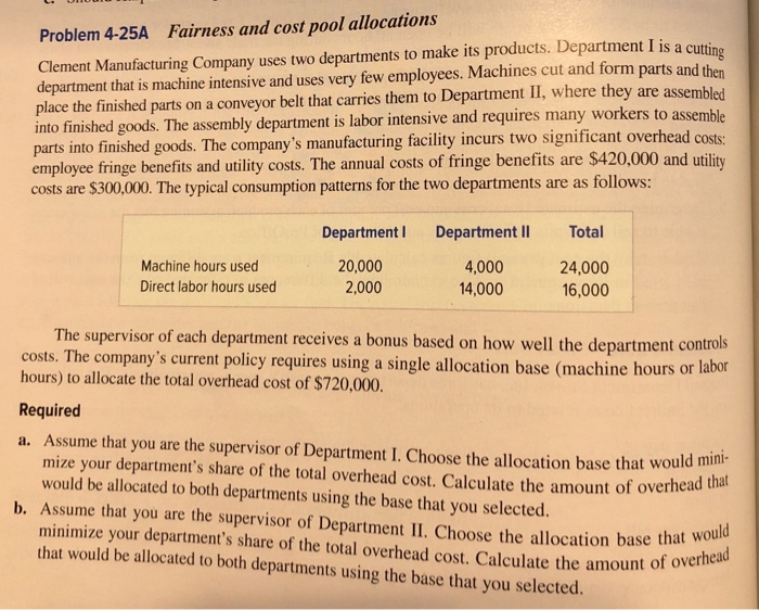 Solved Problem 4-25A Fairness and cost pool allocations | Chegg.com