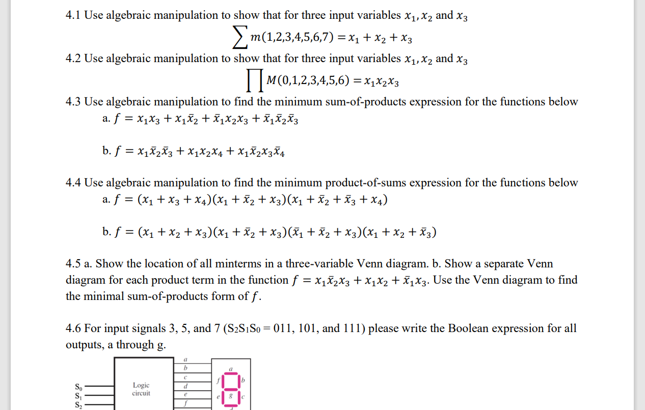 Solved 4.1 Use algebraic manipulation to show that for three | Chegg.com