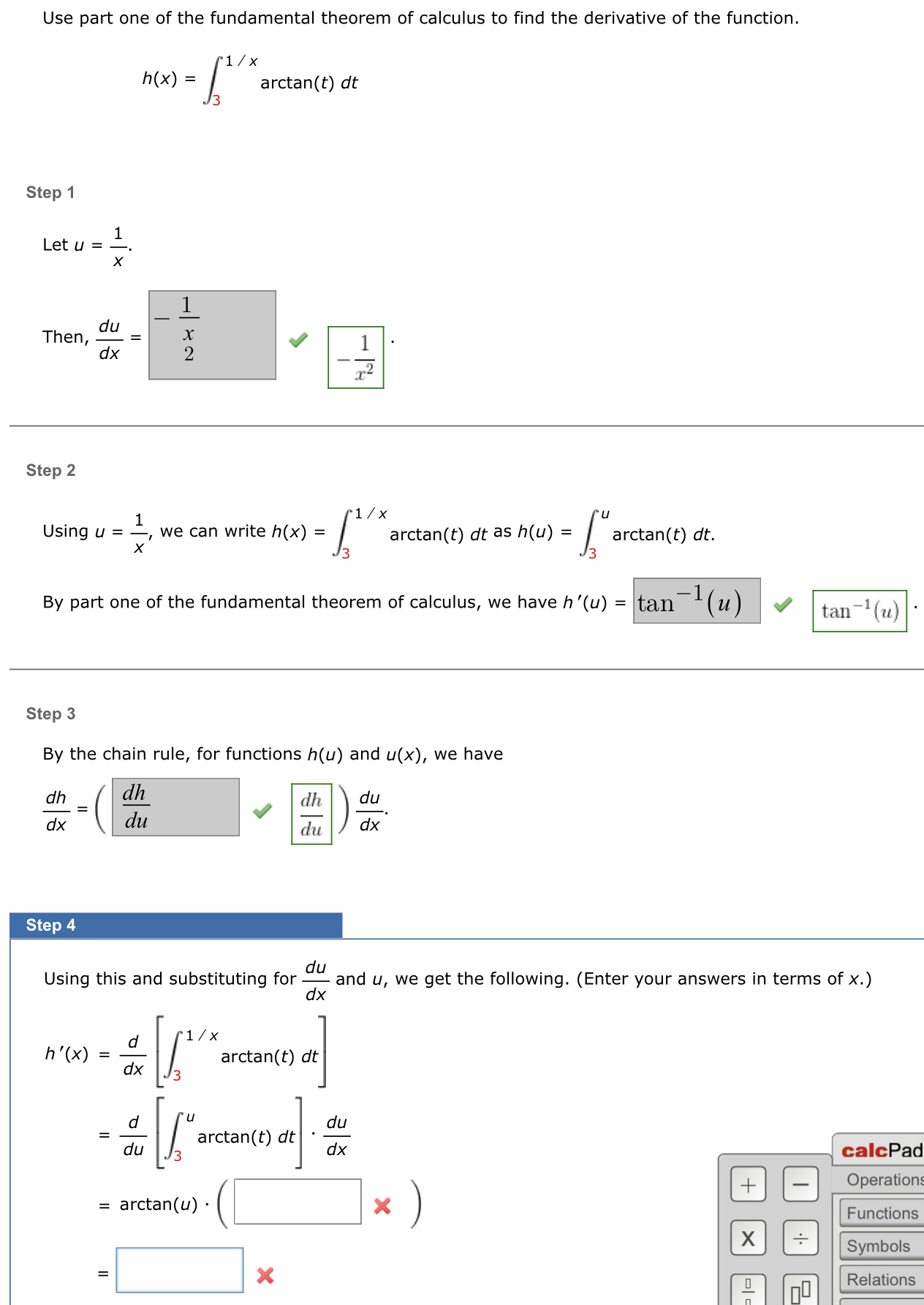 Solved h(x)=∫31/xarctan(t)dt Step 1 Let u=x1. Then, dxdu= | Chegg.com