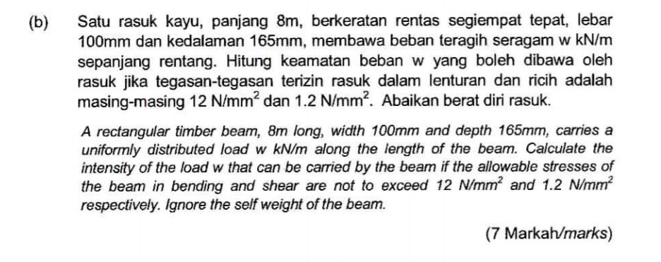 Solved 1. (a) Satu rasuk kayu diperkukuhkan dengan dua plat | Chegg.com