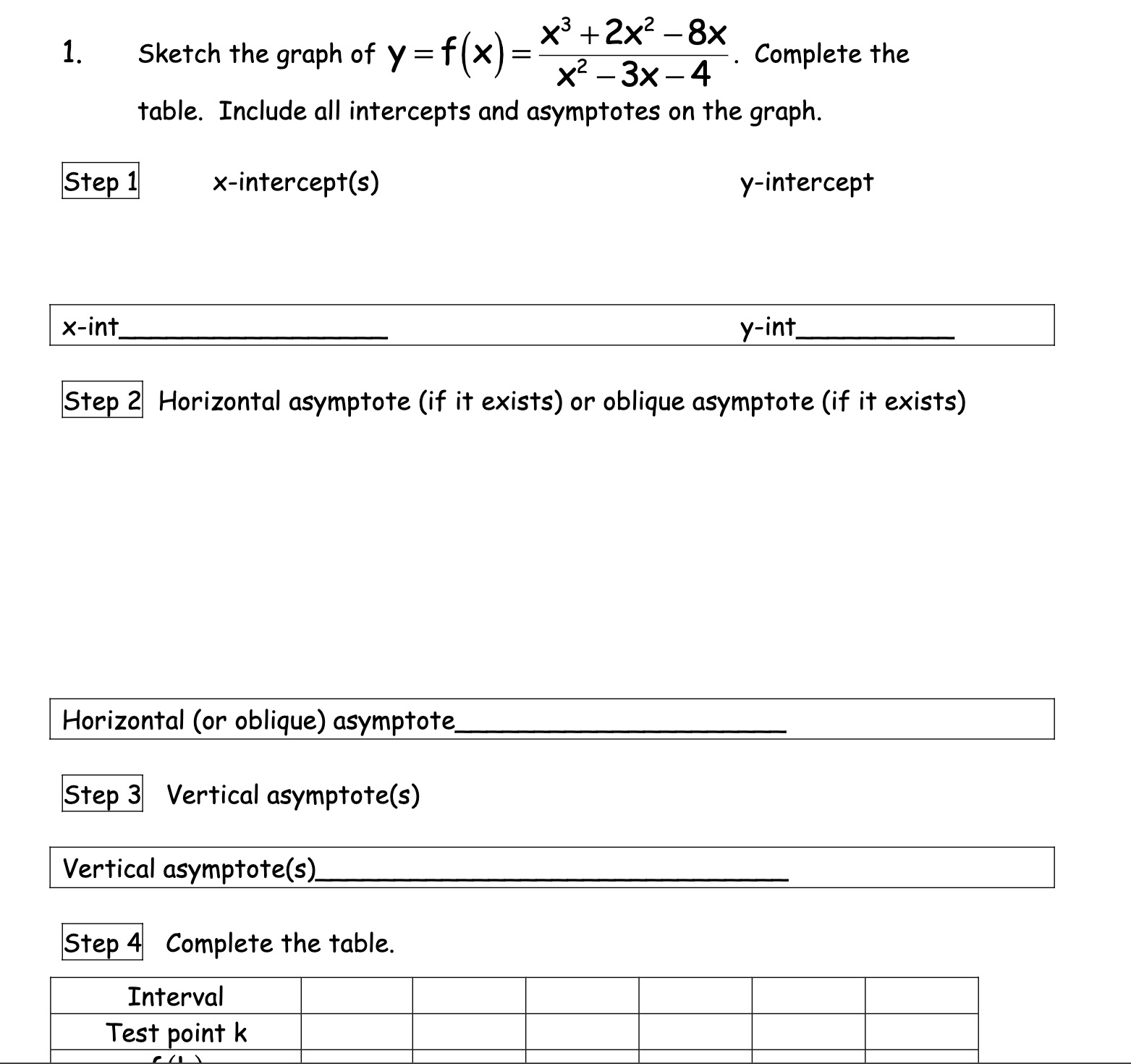 Solved Sketch the graph of y=f(x)=x2−3x−4x3+2x2−8x. Complete | Chegg.com