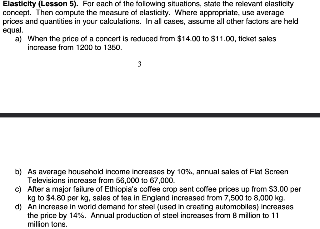 Solved Elasticity (Lesson 5). For each of the following | Chegg.com