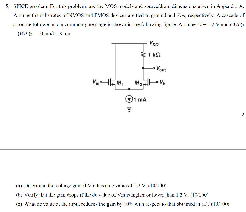 Solved 5. SPICE problem. For this problem, use the MOS | Chegg.com