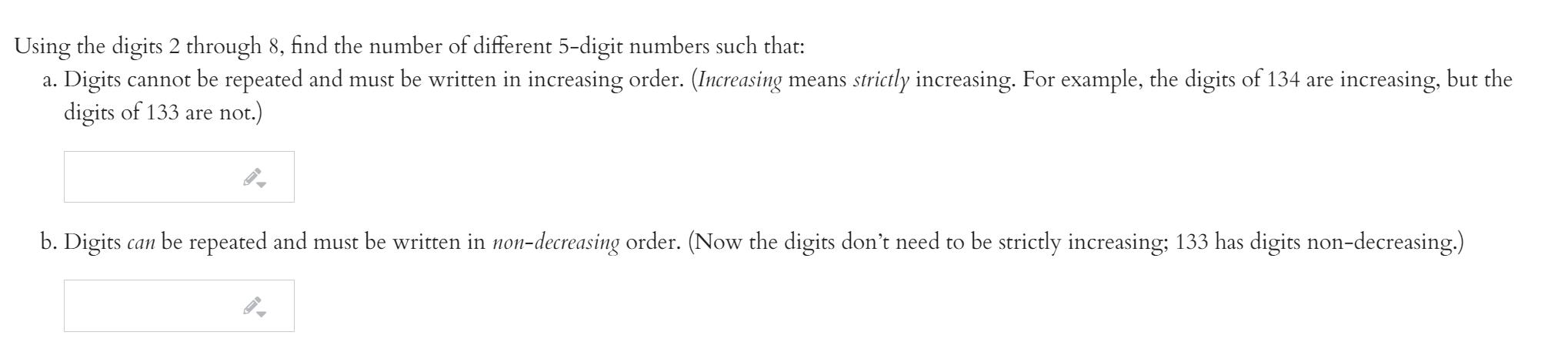 Solved Using the digits 2 through 8, find the number of | Chegg.com