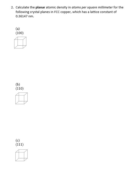 Solved Calculate the planar atomic density in atoms per | Chegg.com