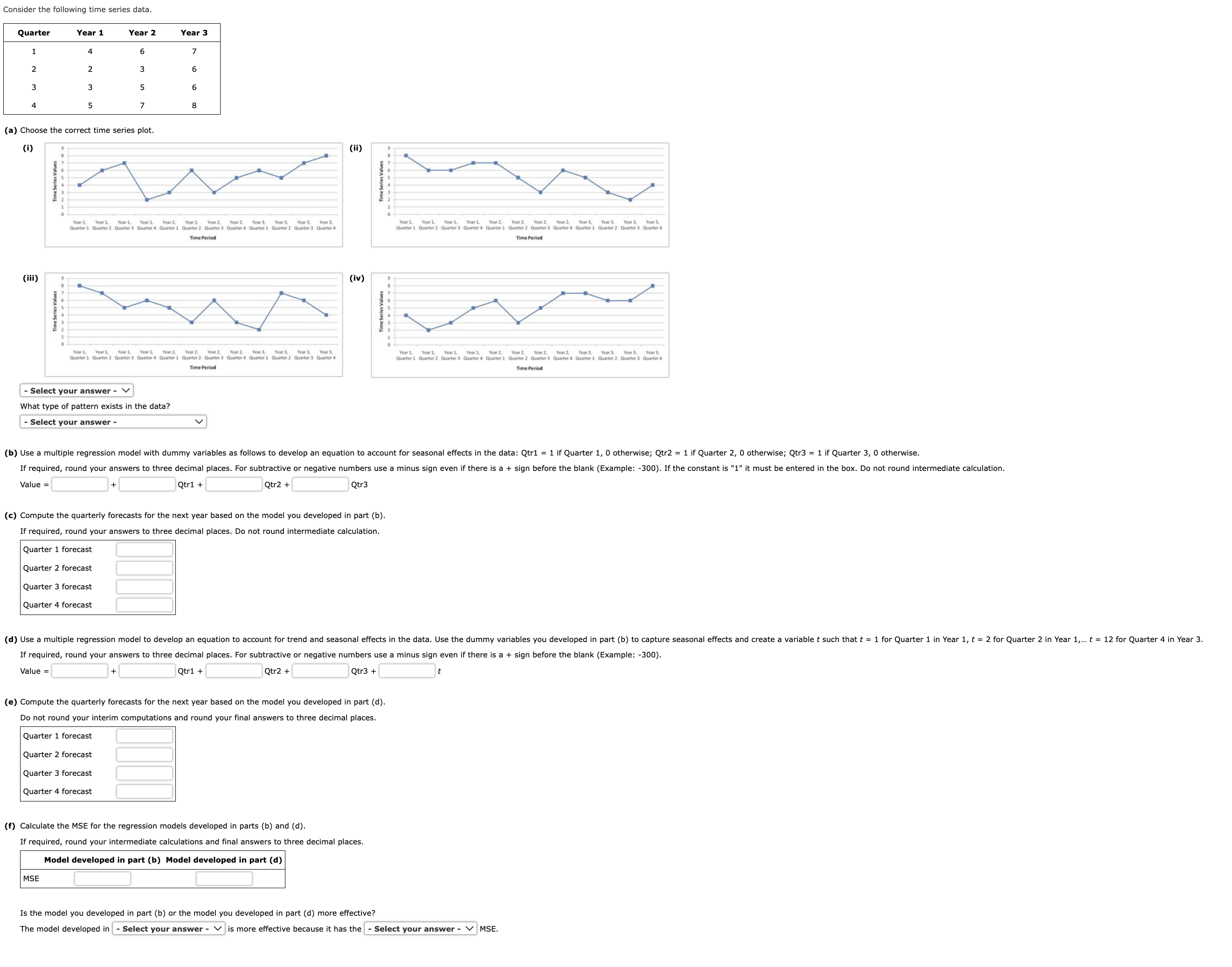 Solved Consider the following time series data. (a) Choose | Chegg.com