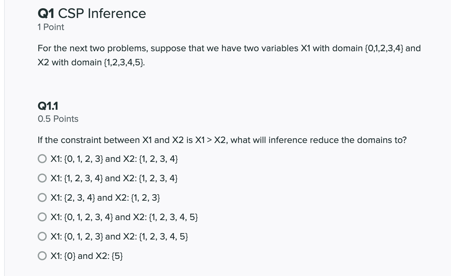 Solved Q1 CSP Inference 1 Point For the next two problems, | Chegg.com
