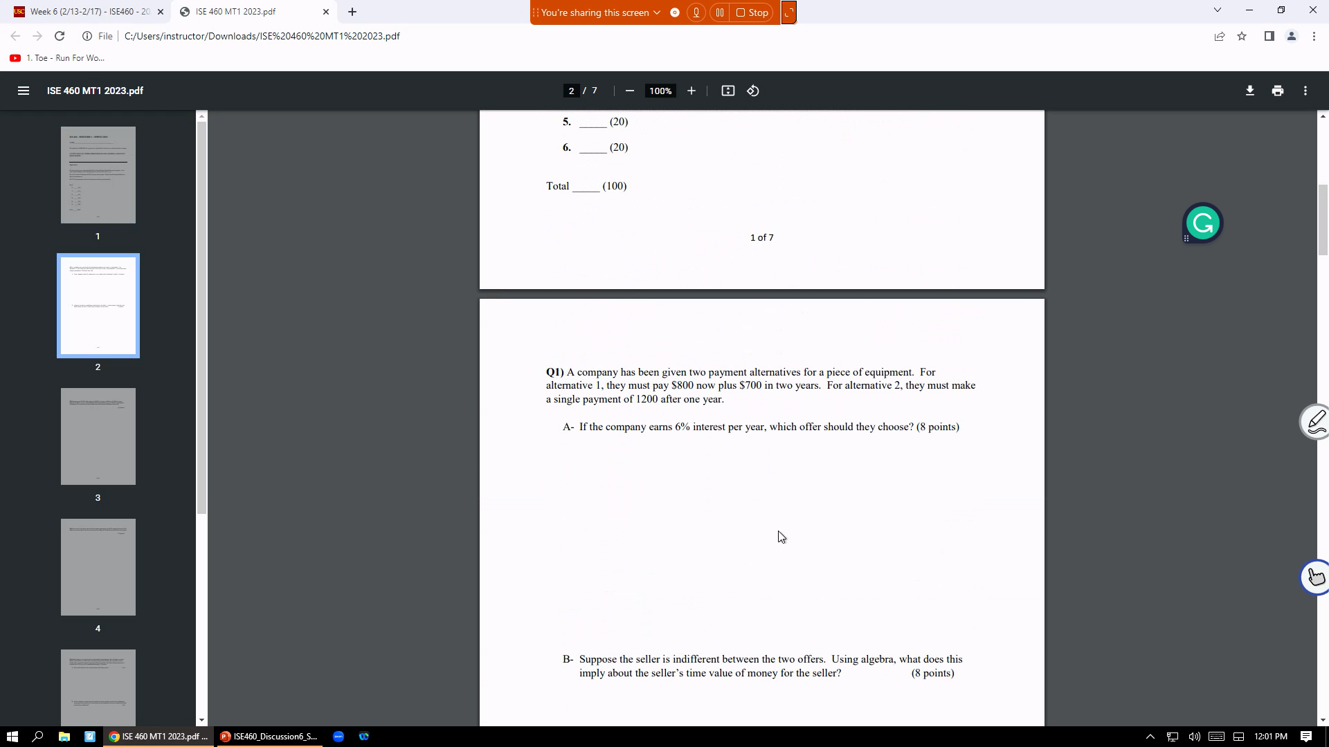 Solved Q1) A company has been given two payment alternatives | Chegg.com