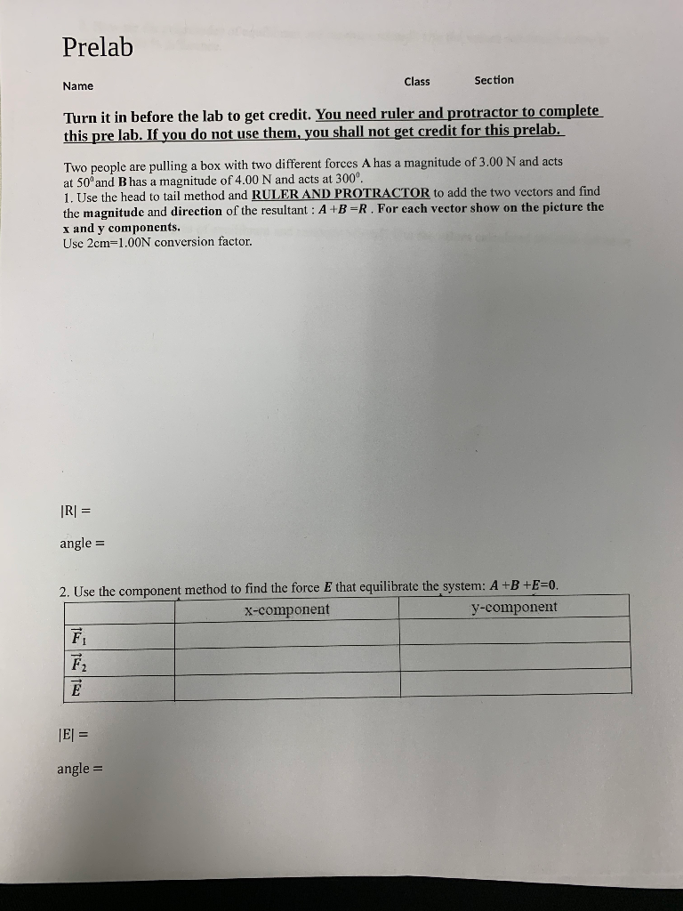 Solved Prelab Name Class Section Turn it in before the lab | Chegg.com