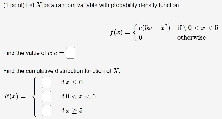 Solved (1 point) Let X be a random variable with probability | Chegg.com