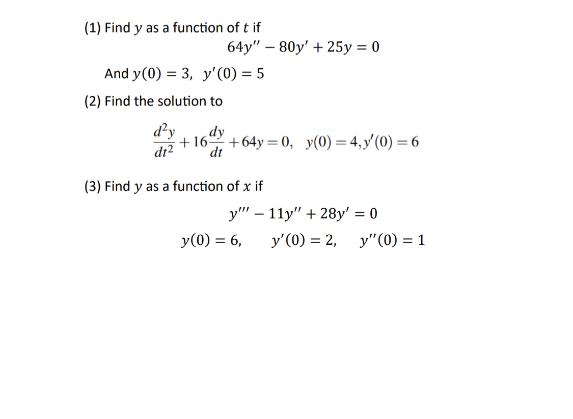 Solved (1) Find y as a function of t if 64y′′−80y′+25y=0 And | Chegg.com