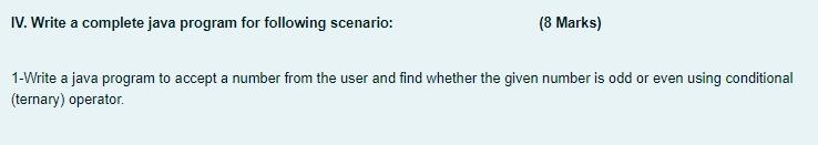 Solved IV. Write a complete java program for following | Chegg.com