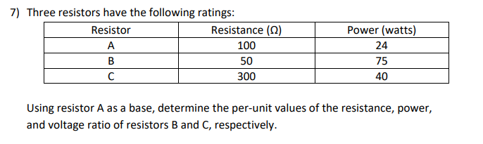 Solved 7) Three resistors have the following ratings: | Chegg.com